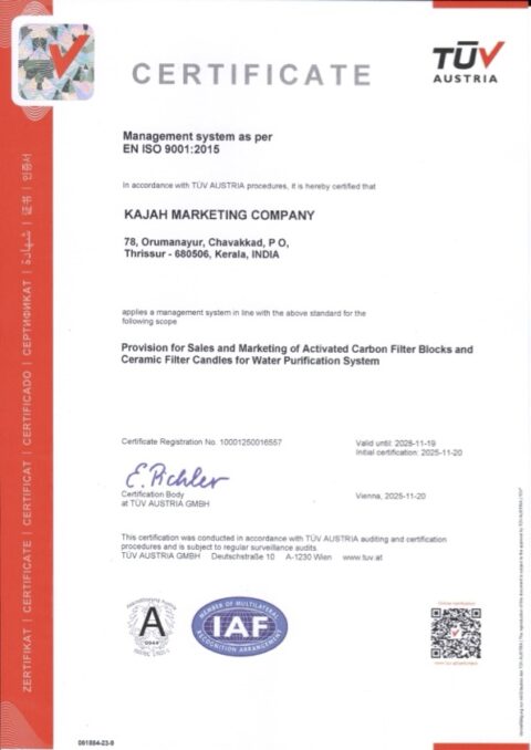 TUV ISO 9001:2015 Certification - Coconut-Shell Carbon Water Filters ...